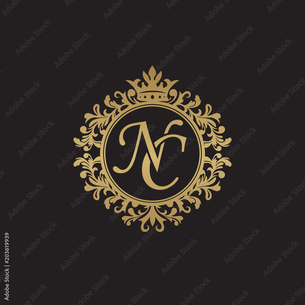 Initial letter NC, overlapping monogram logo, decorative ornament badge ...