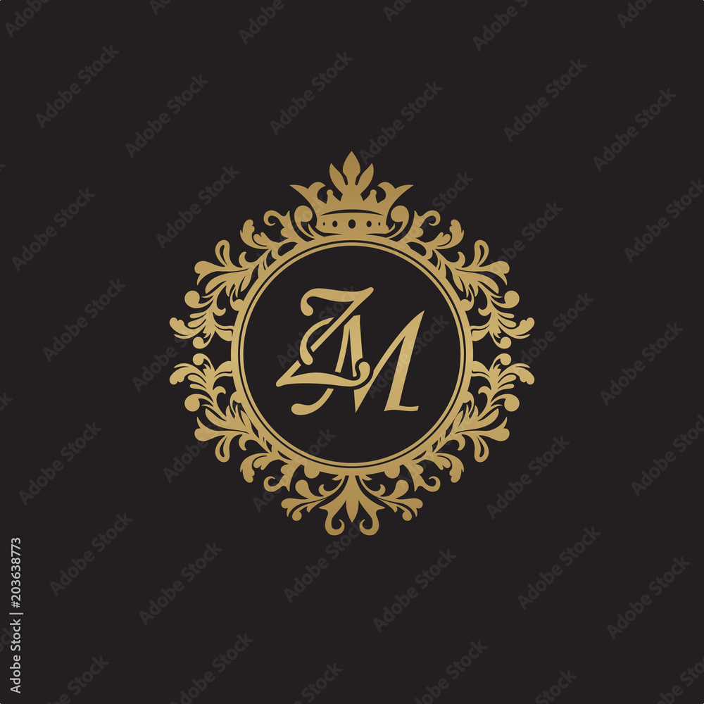 Initial letter ZM, overlapping monogram logo, decorative ornament badge ...
