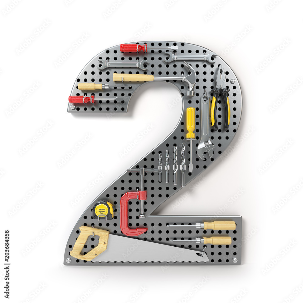 Ilustración de Stock Number 2 two. Alphabet from the tools on the metal ...