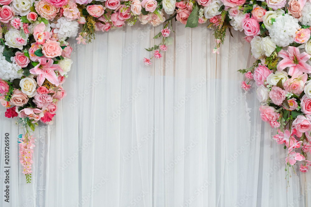 flower background, backdrop wedding decoration, rose pattern, Wall ...