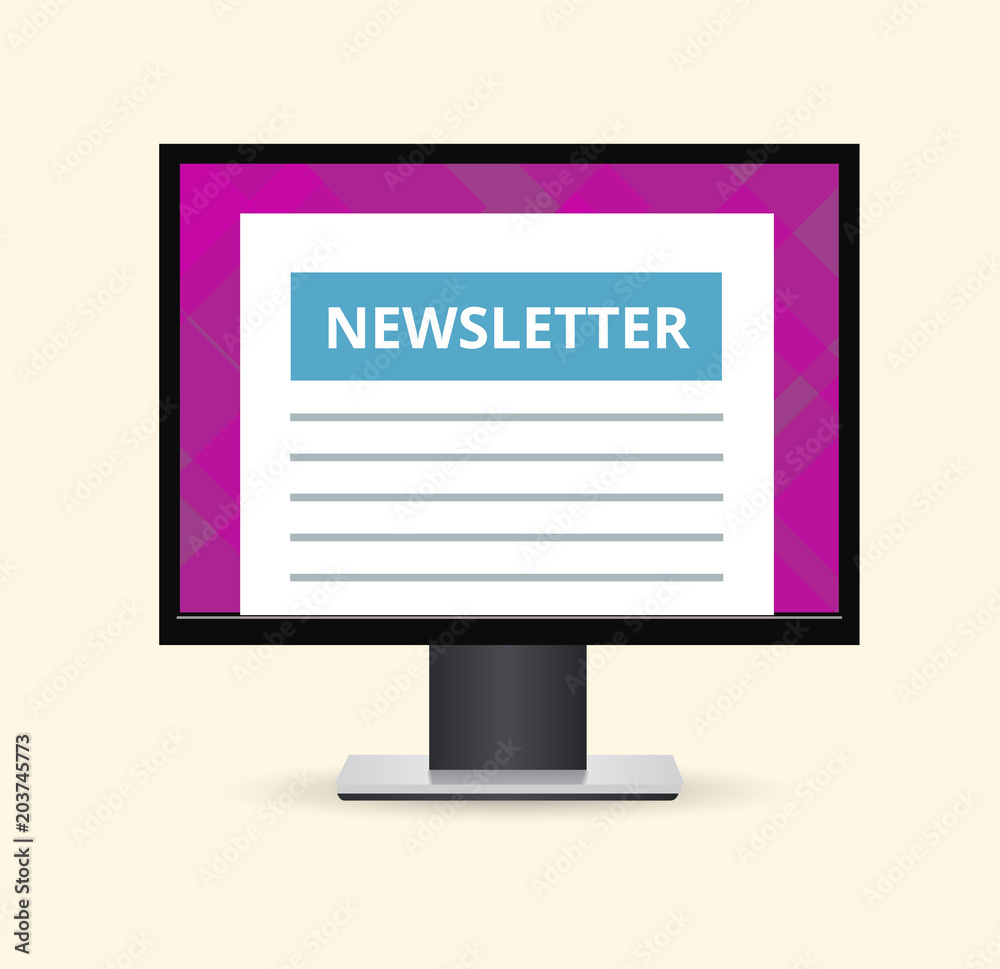 Conceptual illustration of computer with e-mails. Open the email on ...