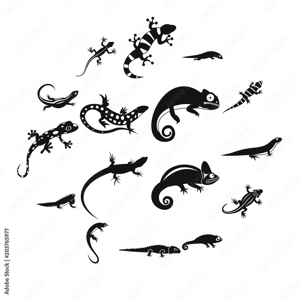 Lizard icons in simple style. Black lizards set isolated vector ...