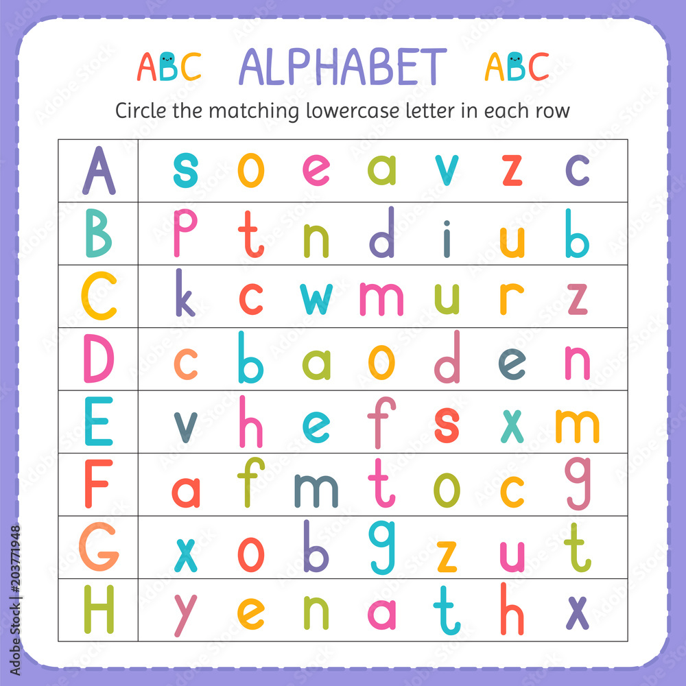 Circle the matching lowercase letter in each row. From A to H ...