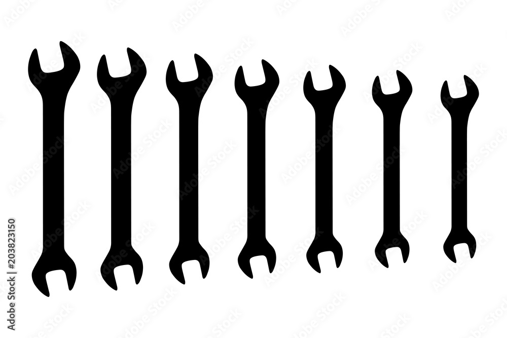 Vector black double open ended wrench spanner set on white background Stock Vector | Adobe Stock