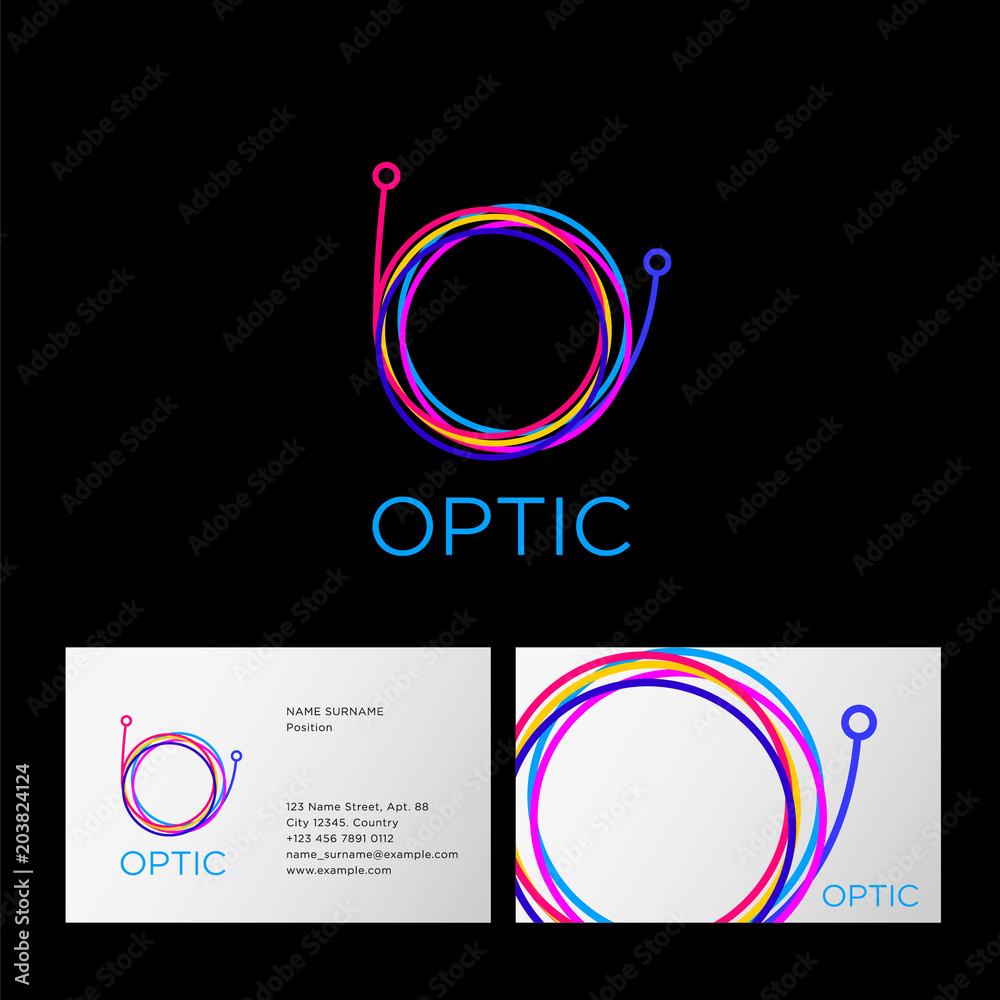Optic logo. Letter O like a cable. Hank of color cable on a dark ...
