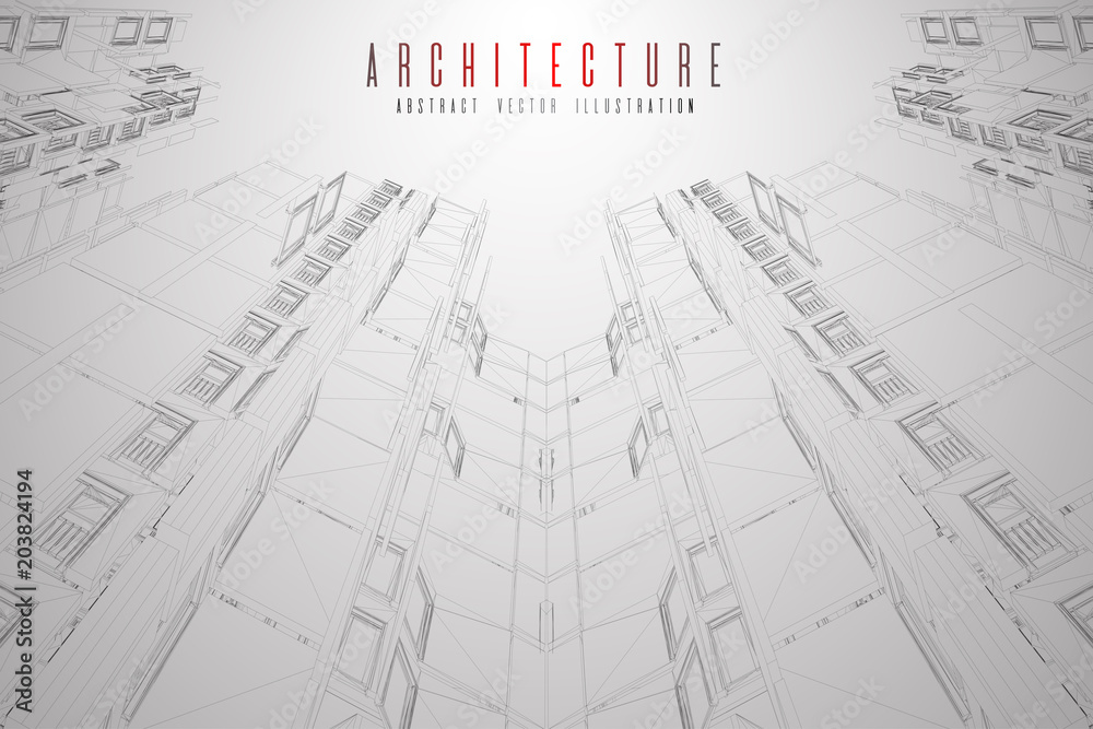 Modern architecture wireframe. Concept of urban wireframe. Wireframe ...