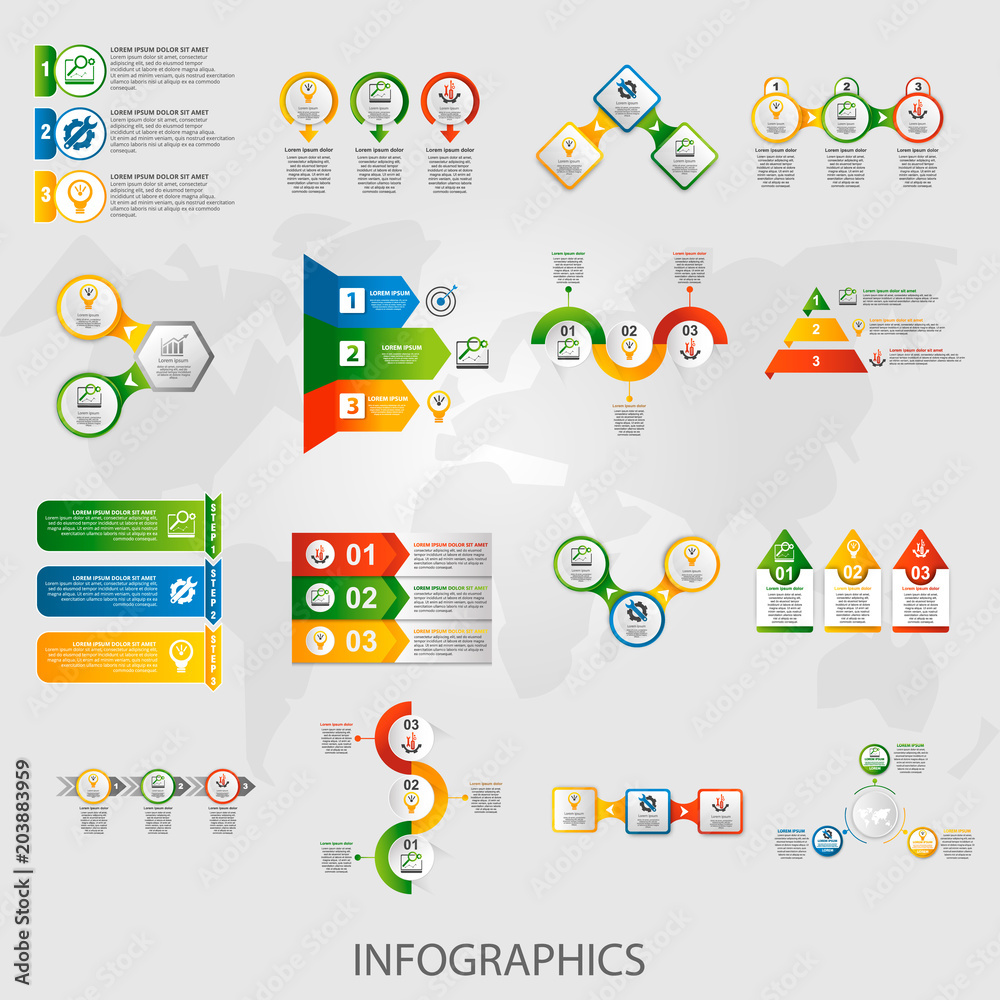 Modern vector illustration 3d. Template infographics set with three ...