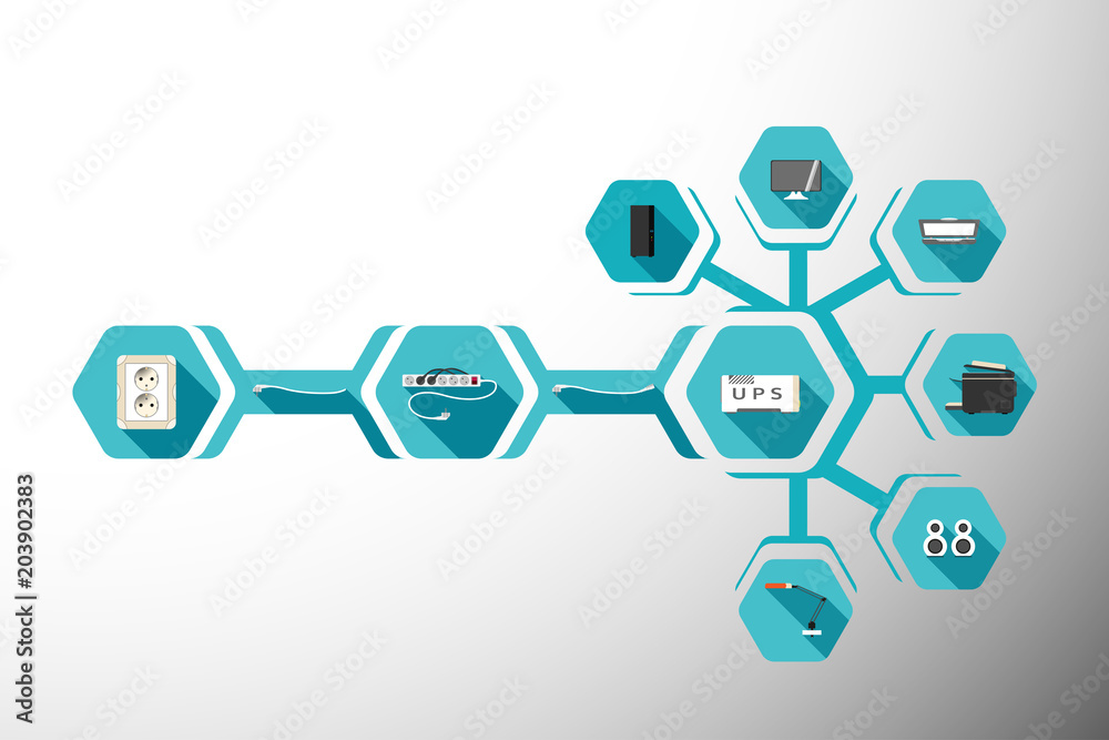Infographics set of desktop computer periphery electrical connection ...