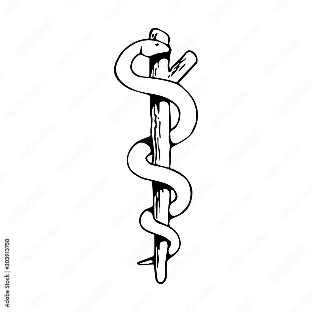 Caduceus medical symbol in black and white. Vector illustration. Stock ...