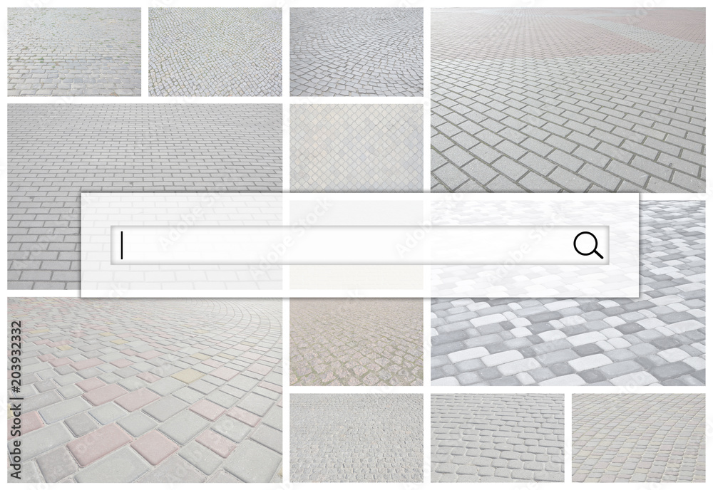 Visualization of the search bar on the background of a collage of many ...