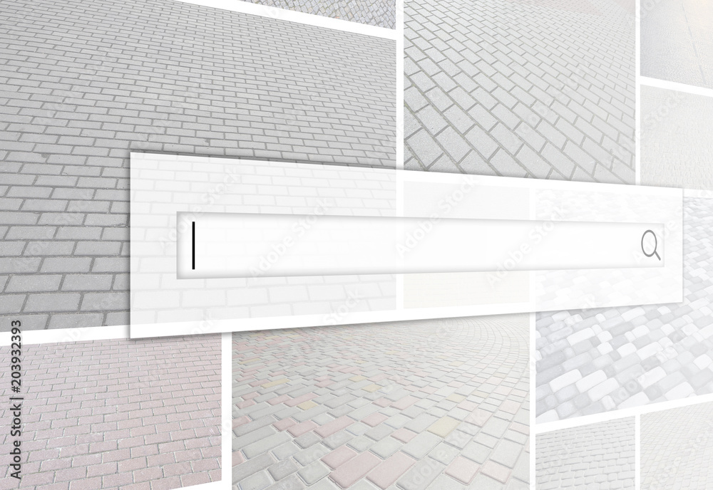 Visualization of the search bar on the background of a collage of many ...