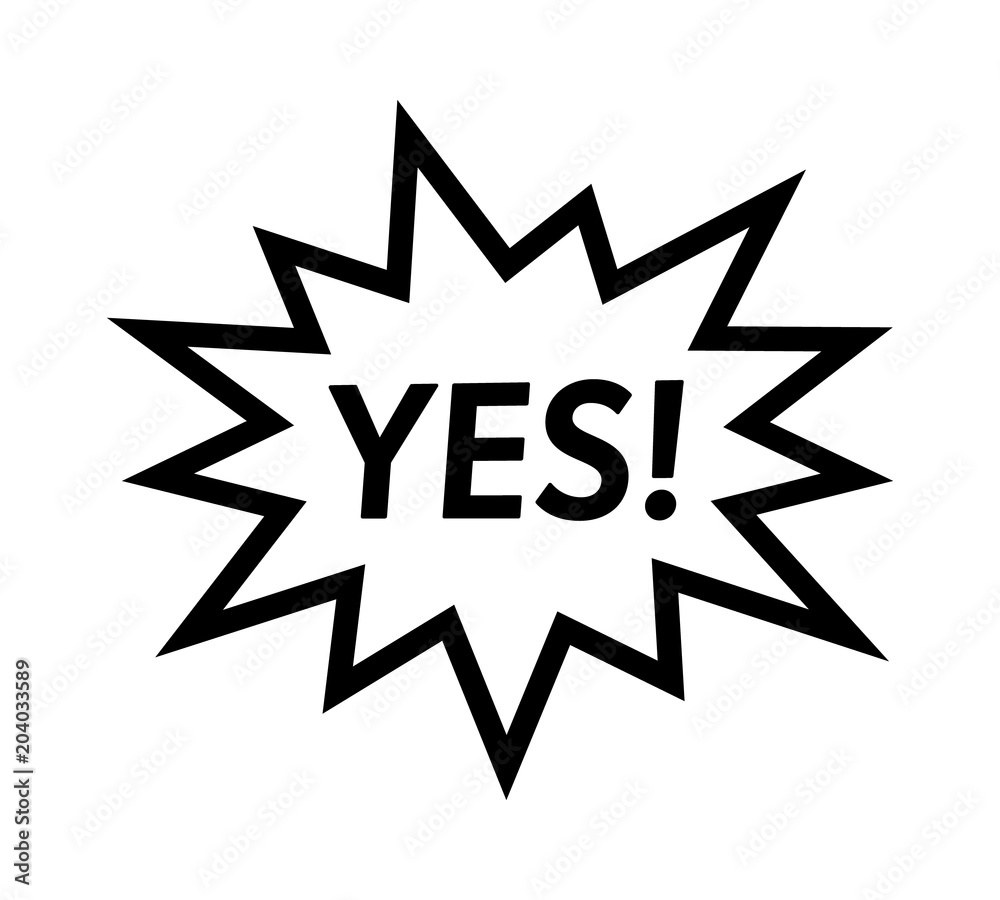 Cartoon scream speech bubble / balloon with the word "YES" line art ...