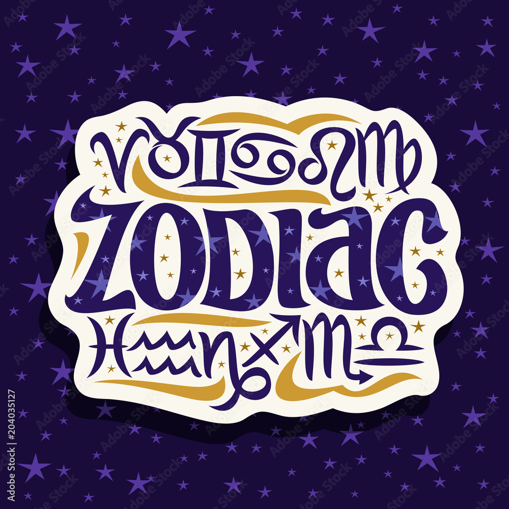 Vector logo for Zodiac Signs, cut paper label with 12 astrology symbols ...