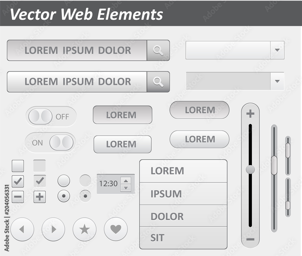 Pack of Flat design ui kit vector for webdesign in pink color. Style ...