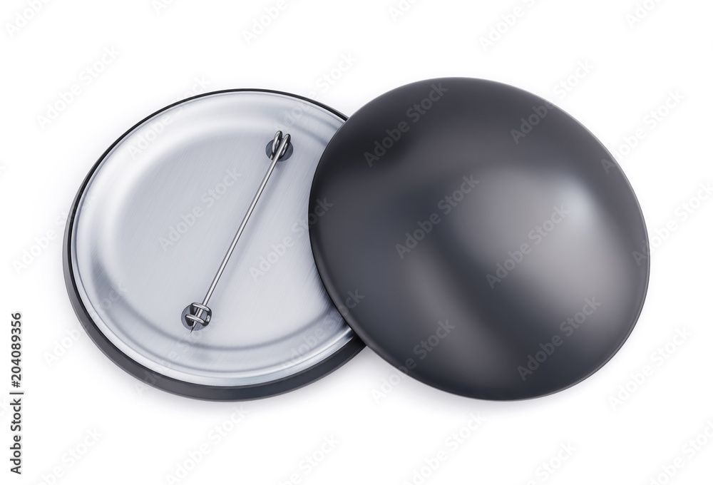 Black badge pin brooch front and back side mock-up. Empty clear pin ...