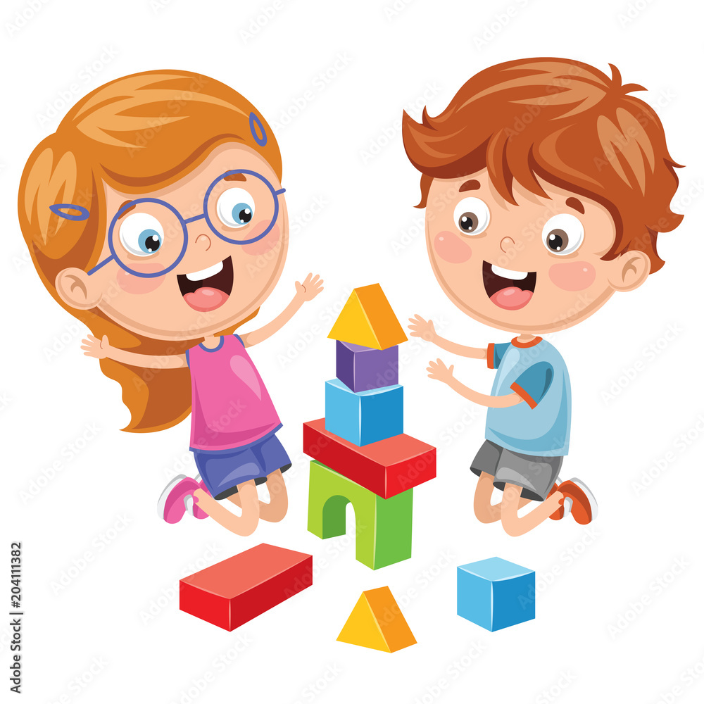 Vector Illustration Of Kid Playing With Building Blocks Stock Vector ...