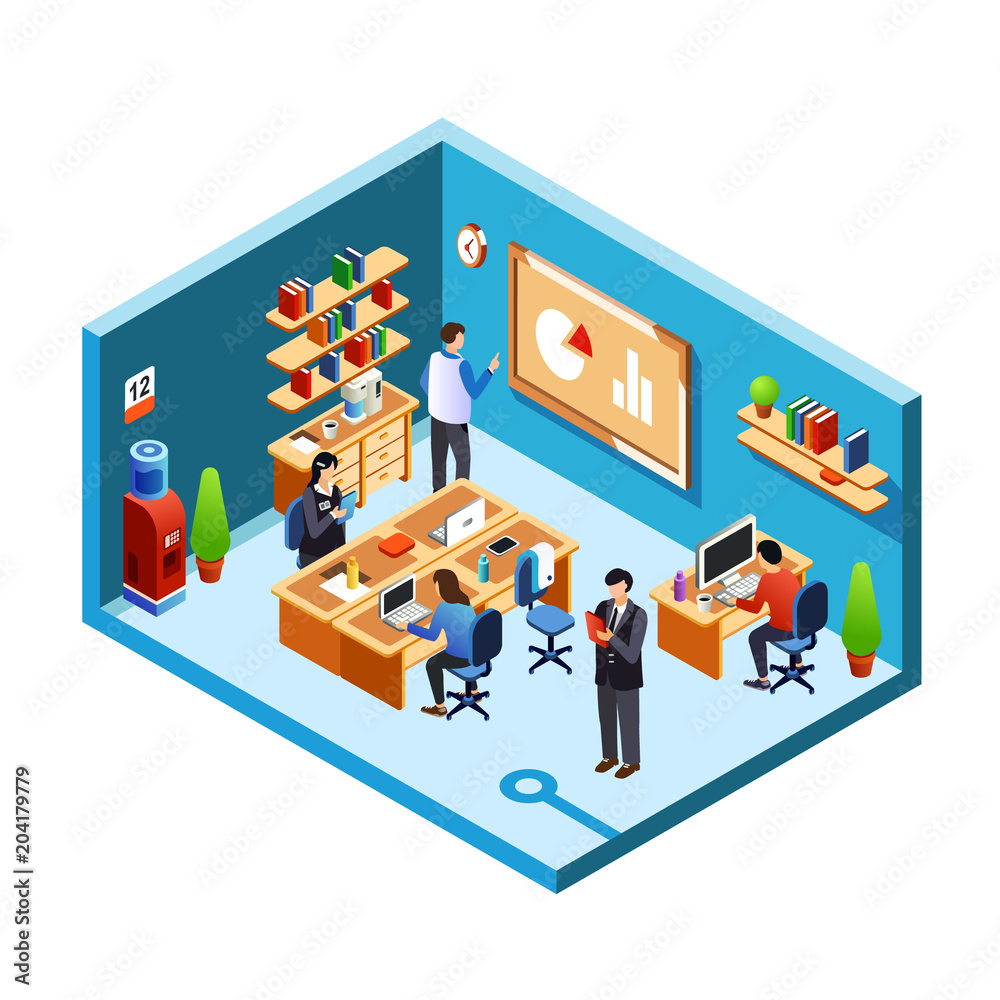 Stock-Vektorgrafik „Vector isometric office room cross section ...