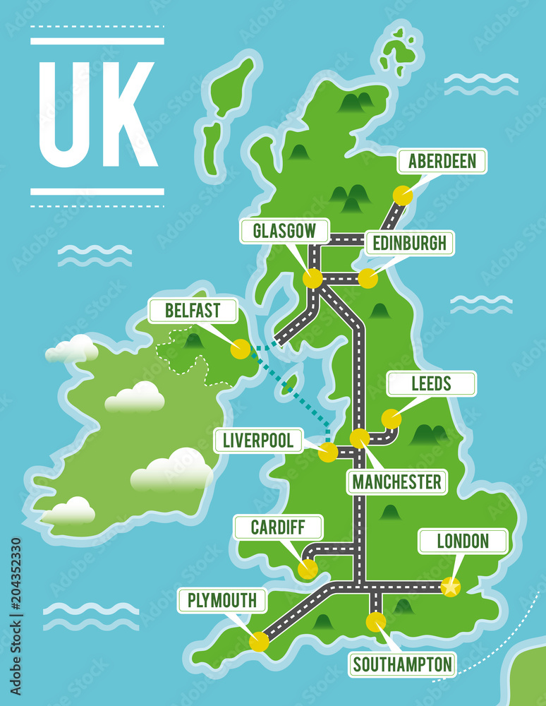 Cartoon vector map of United Kingdom. Travel illustration with british ...