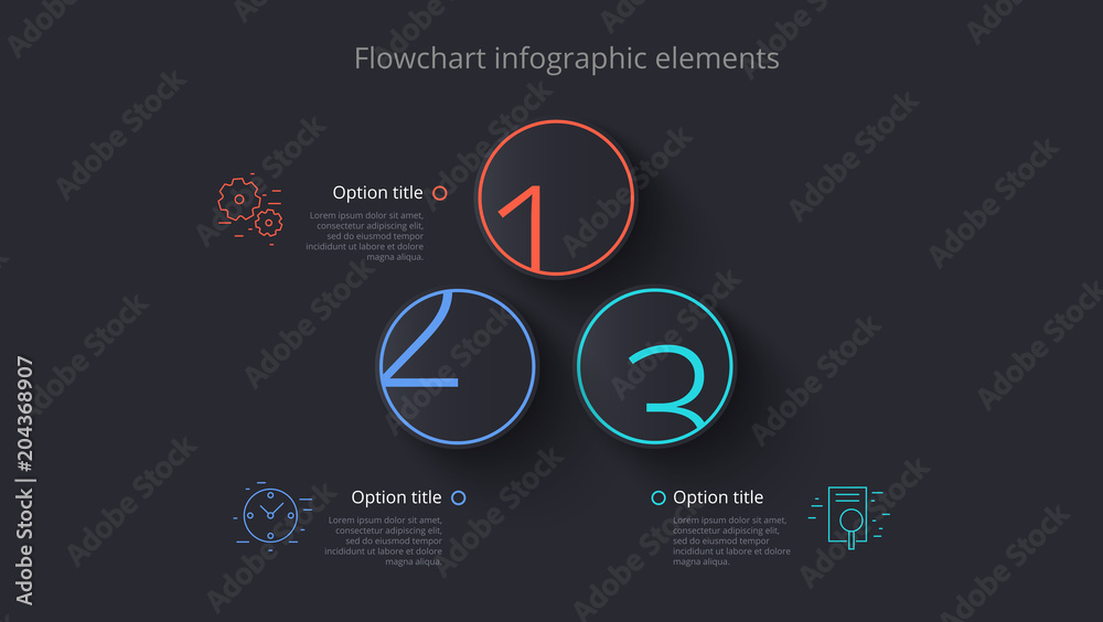 Business process chart infographics with 3 step segments. Circular ...