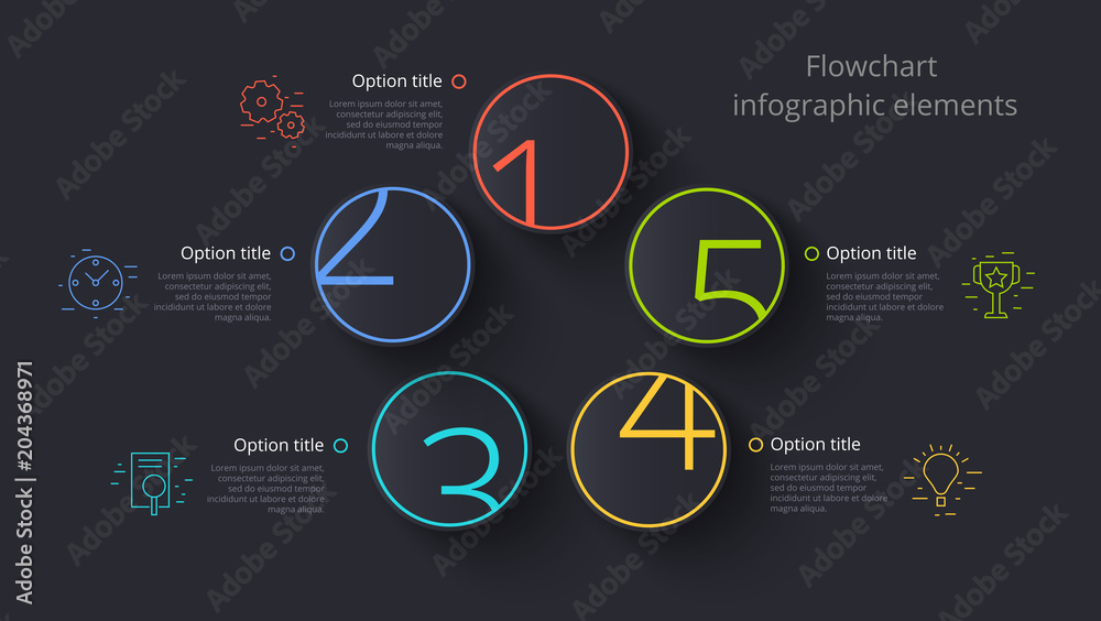 Vector de Stock Business process chart infographics with 5 step ...