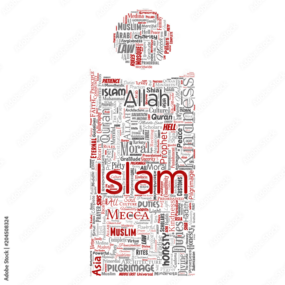 Vector conceptual islam, prophet, mosque letter font I red word cloud ...