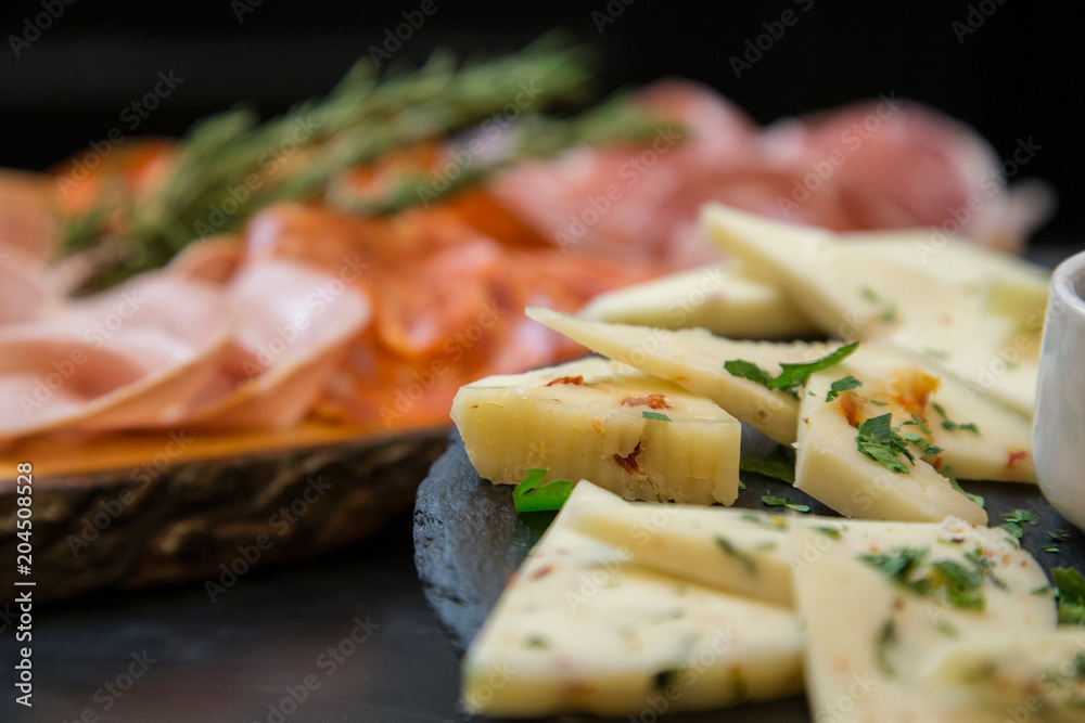 Traditional italian aperitif with proscioutto, mortadella sausage ...