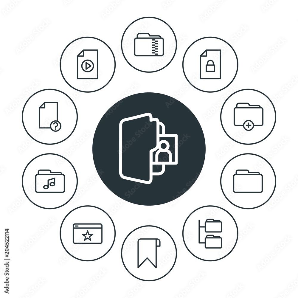 folder, bookmarks, files Infographic Circle outline Icons Set. Contains ...