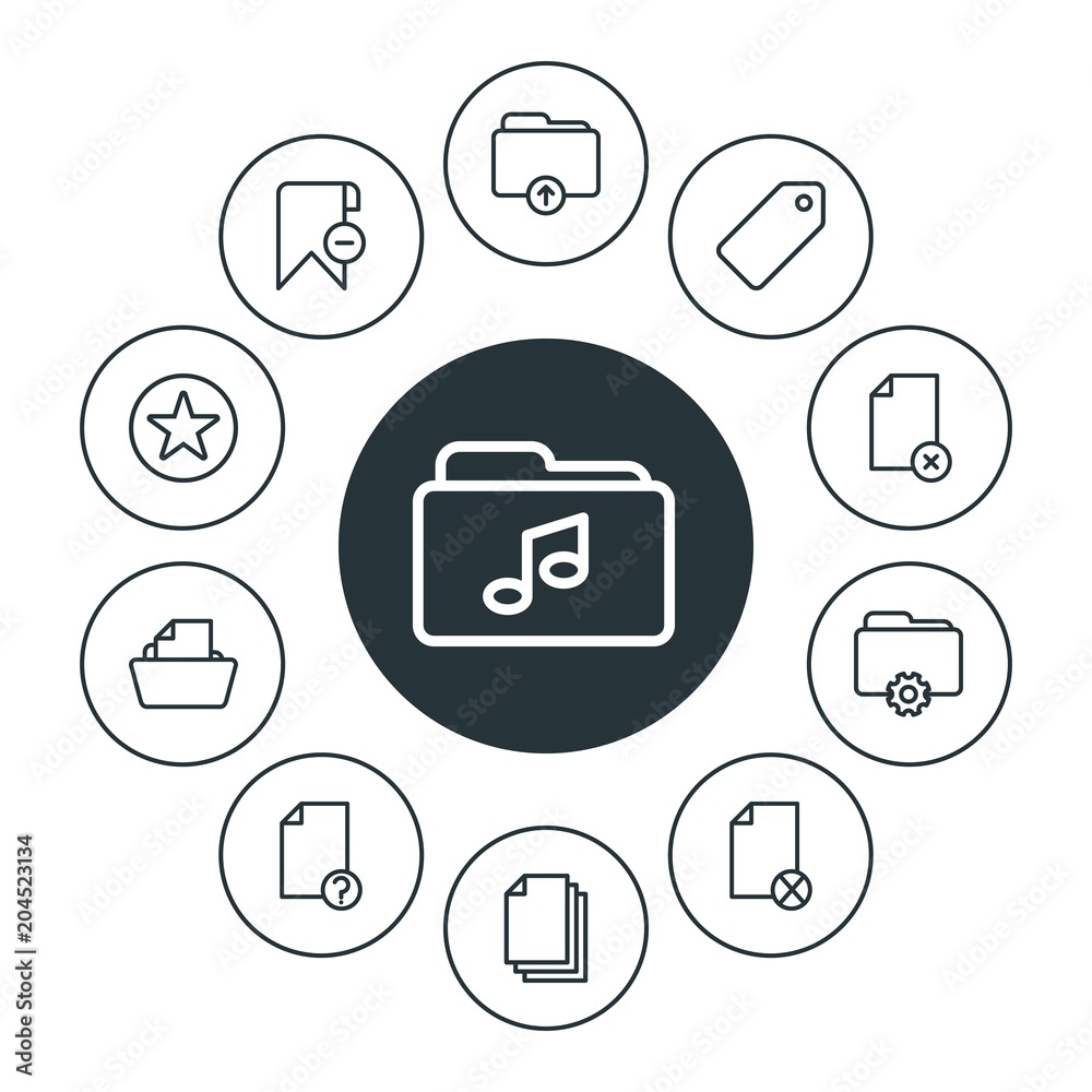 folder, bookmarks, files Infographic Circle outline Icons Set. Contains ...