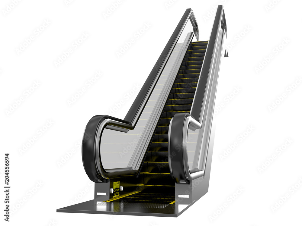 escalator or electric stairs front or side view isolated on a white ...