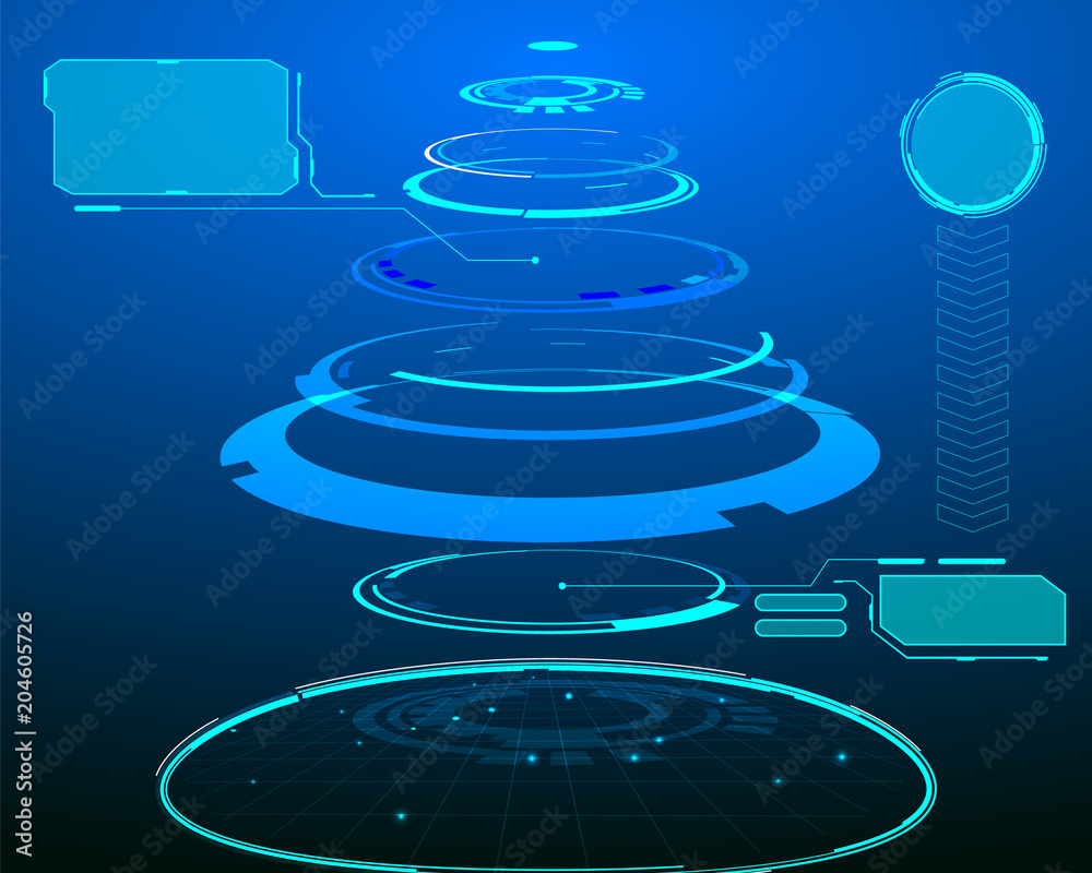 HUD Virtual Futuristic 3D Rings Element Vector Background. Abstract ...