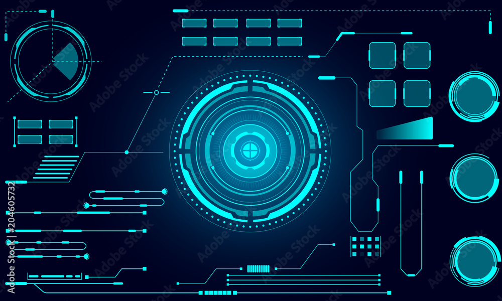HUD Futuristic Visualization User Interface Vector Background. Blue Abstract Digital Technology ...