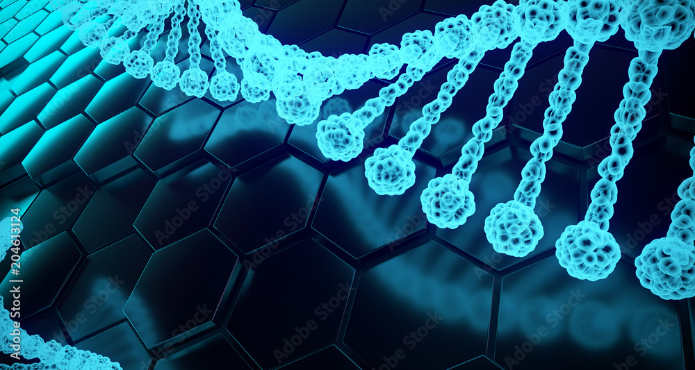 Abstract Human Dna Detailed Structures On Hexagon Background. 3D ...