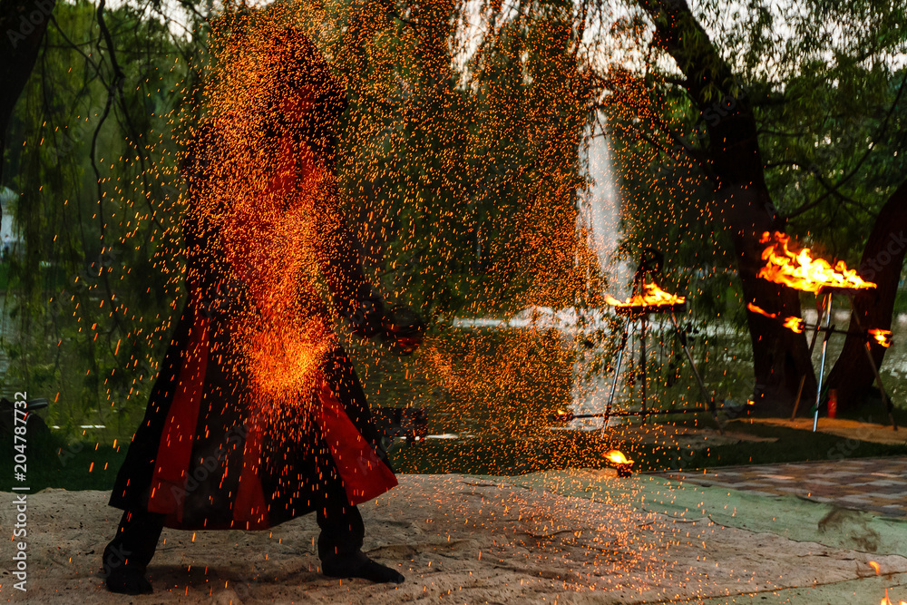 Fire dancers Swing fire dancing show fire show on the beach dance man ...