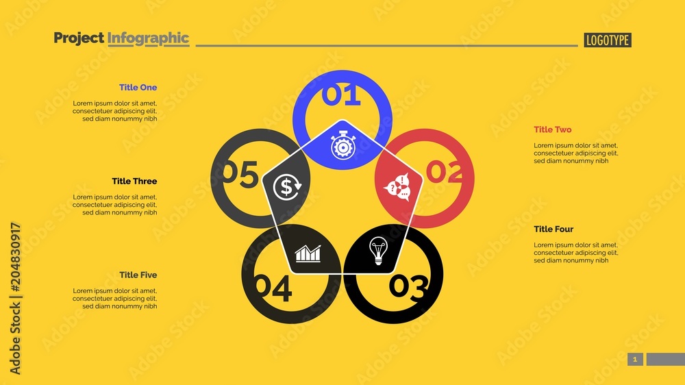 Pentagon Chart Slide Template Stock Vector | Adobe Stock