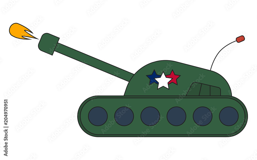 War battle Tank shooting projectile side view, vector illustration ... War battle Tank shooting projectile side view, vector illustration ...