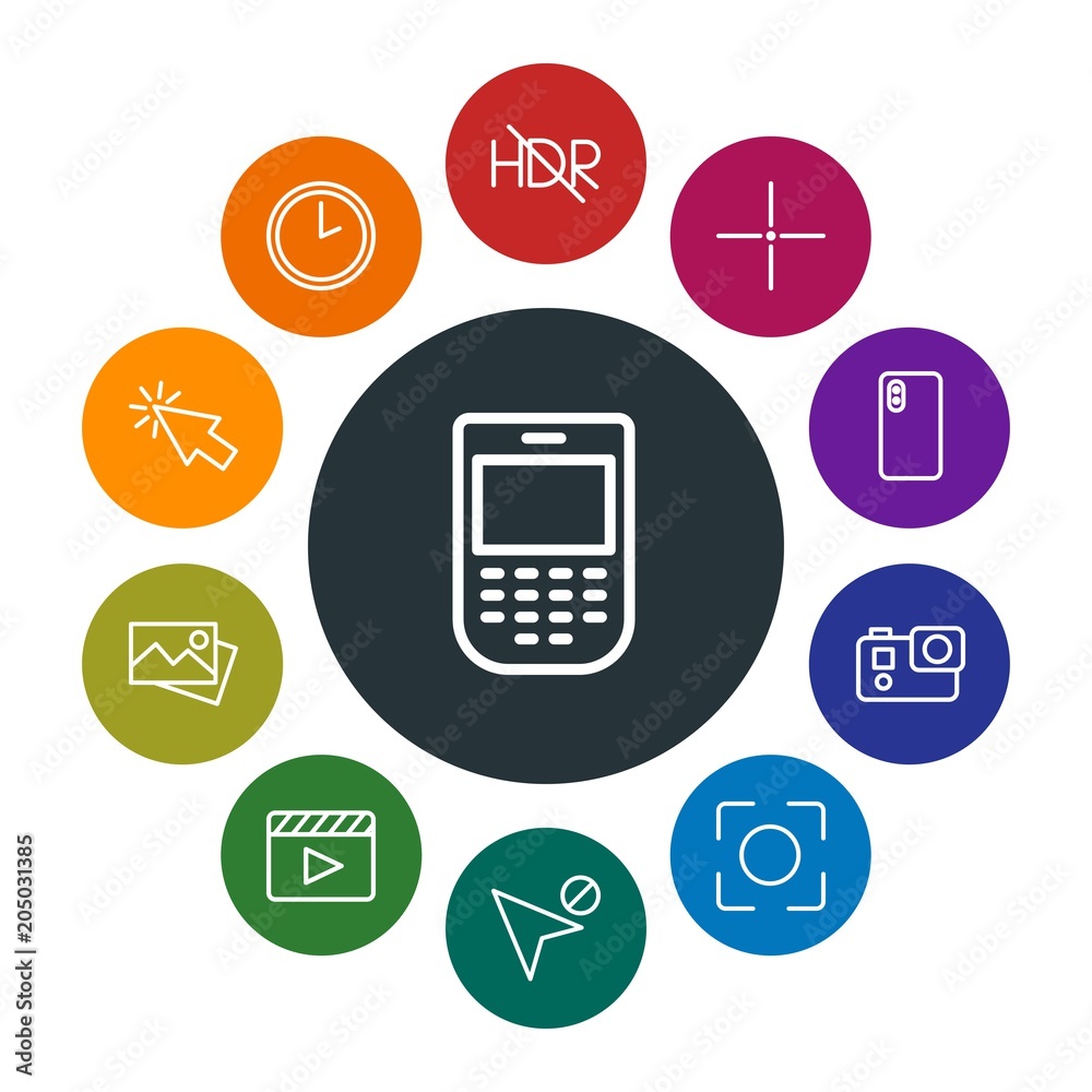 mobile, video, photos, cursors Infographic Colorful outline Icons Set ...