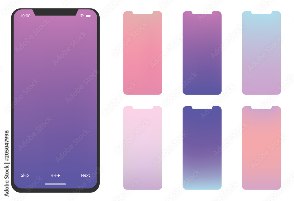 Soft color gradients background for mobile app. Material Design, UI, UX and GUI Screens Stock ...