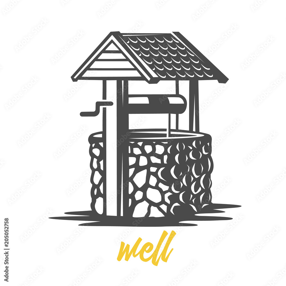 clipart well black and white
