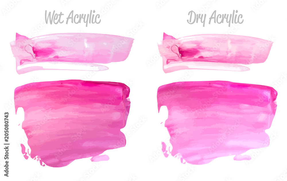 Vector pink paint smear stroke stain set. Abstract pink glittering ...