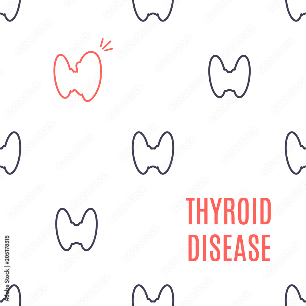 Thyroid gland disease poster. Pattern of healthy thyroid icons with one ...