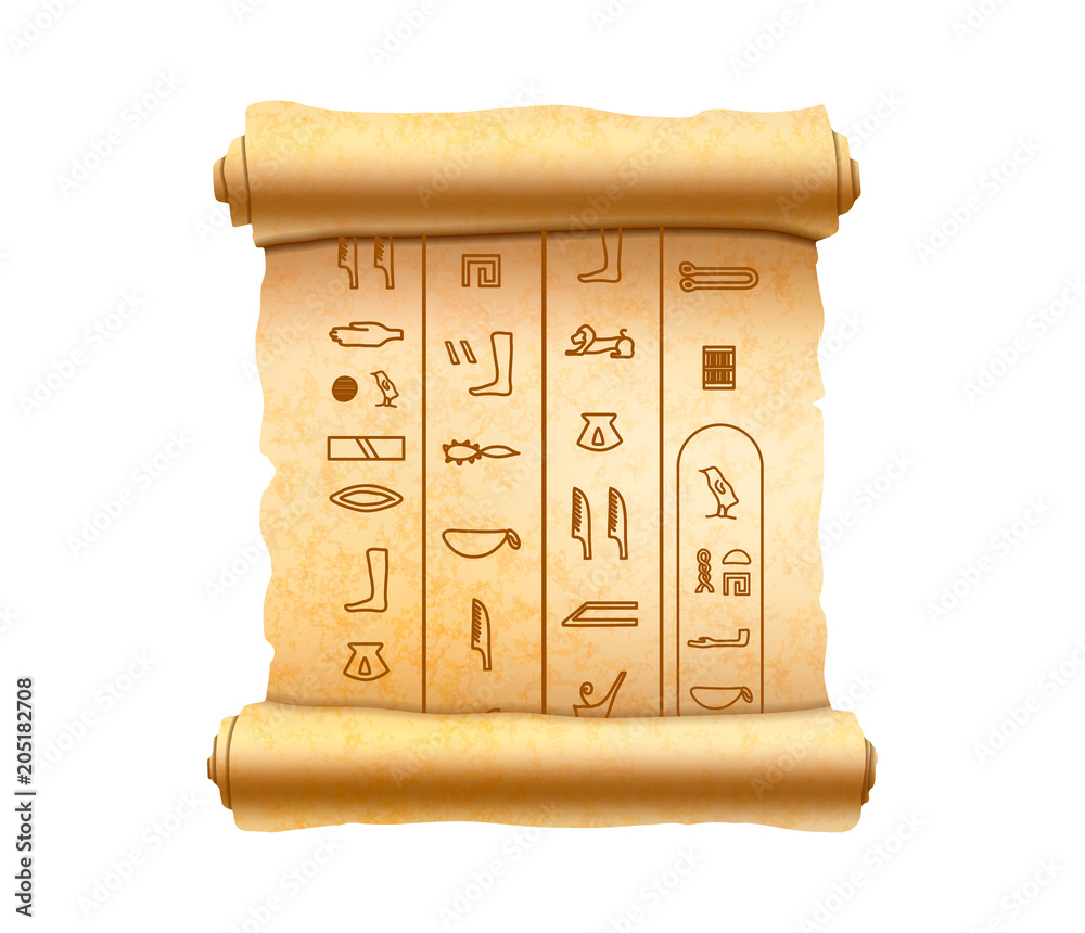Old vertical textured papyrus scroll with ancient egypt hieroglyphics ...