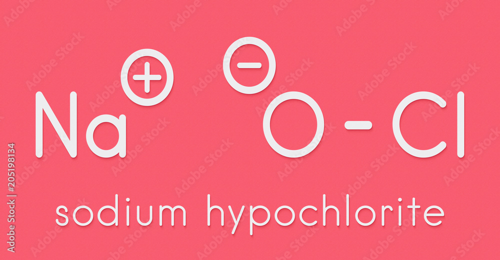 Sodium hypochlorite (NaOCl) molecule. Aqueous solution is known as ...