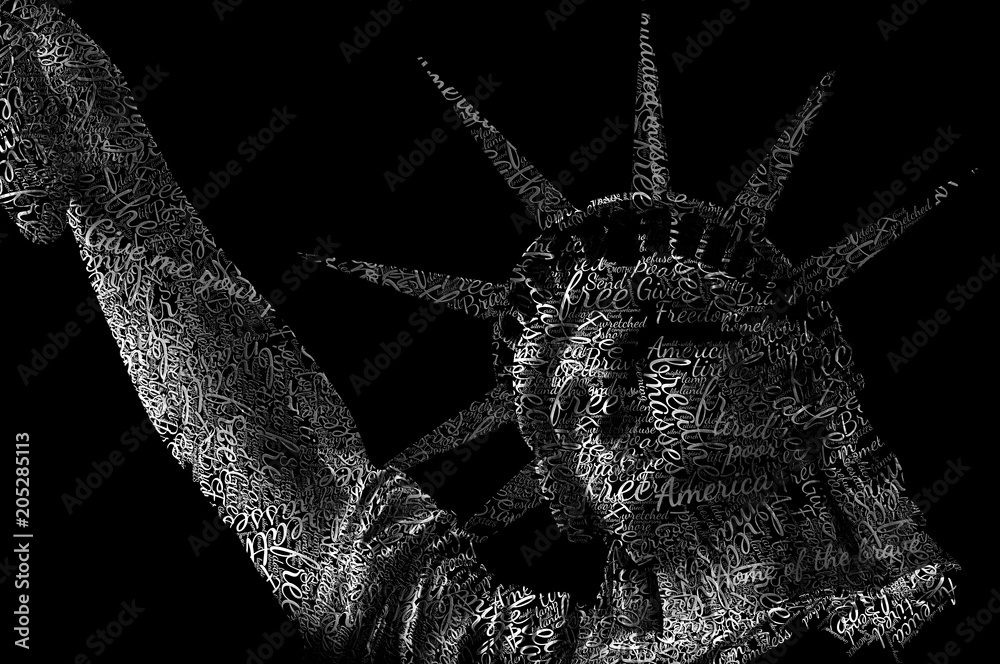 Patriotism and USA landmark concept with a typographic portrait of the ...