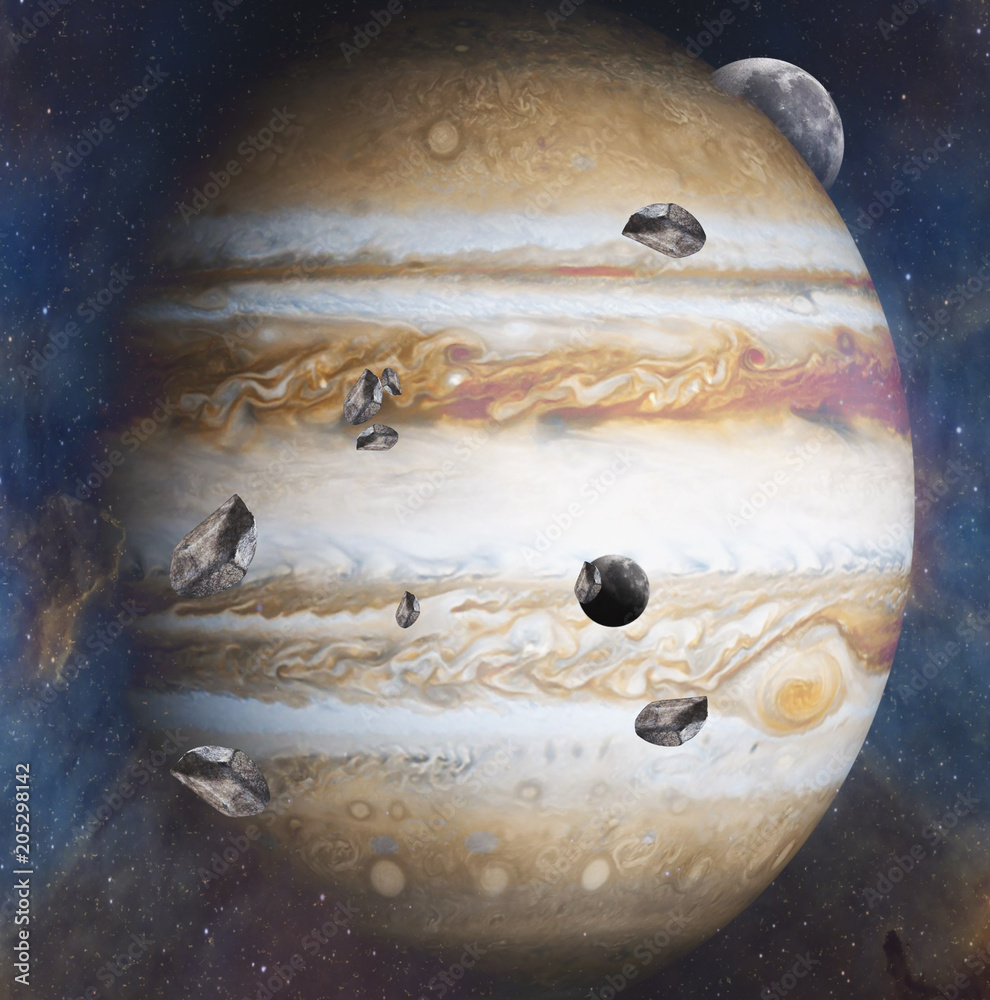 Planet of Solar system Jupiter and it's satellites Europe and Io ...