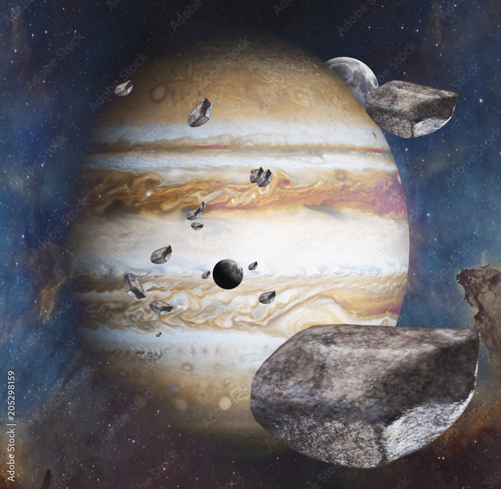 Planet of Solar system Jupiter and it's satellites Europe and Io ...