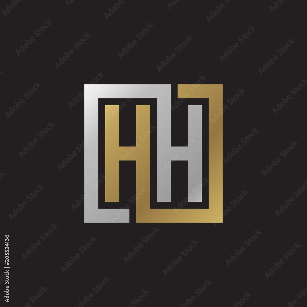 Initial letter HH, looping line, square shape logo, silver gold color ...