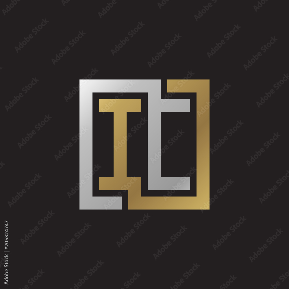 Initial letter IC, looping line, square shape logo, silver gold color ...