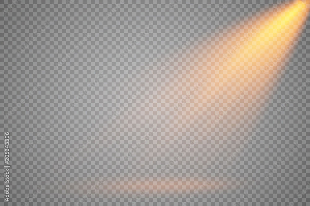 Golden sun rays and beams isolated. Warm light. Vector illustration ...