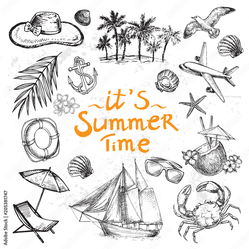 Hand drawn sketch illustration summer time Stock Vector | Adobe Stock