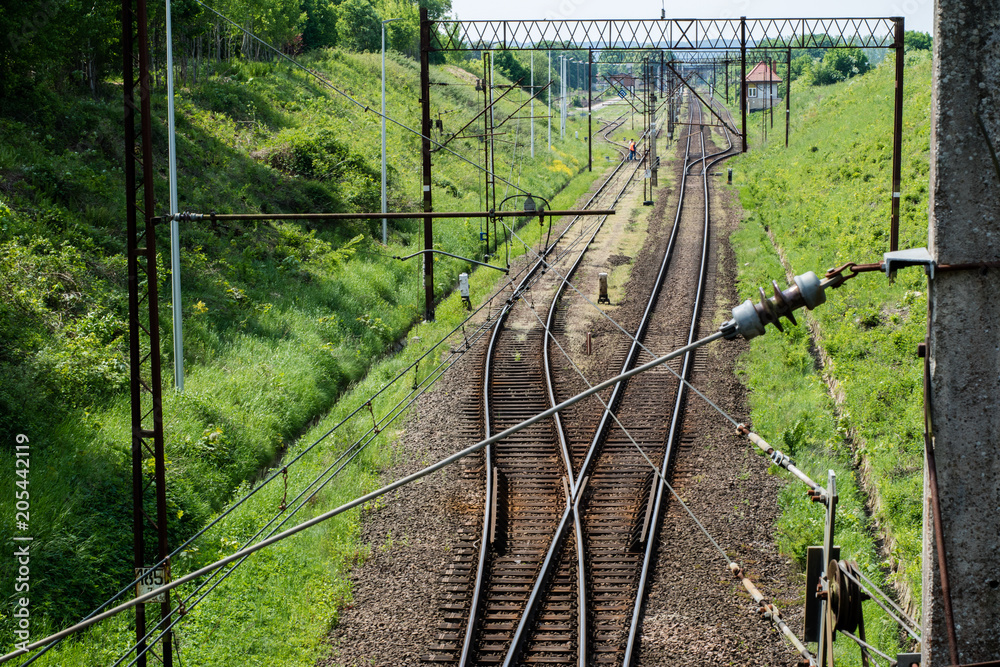 Railway line for high-speed rail trains. Railway line and electric ...